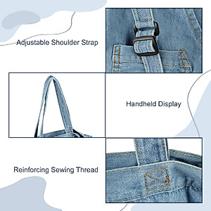 Emprier Soft Denim Handbag for Women Casual Hobo Tote Bag Retro Crossbody Bag Large Capacity Denim Purses Light Blue