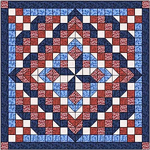Easy Quilt Kit Faceted Star Patriotic Red, White and Blue Full Size