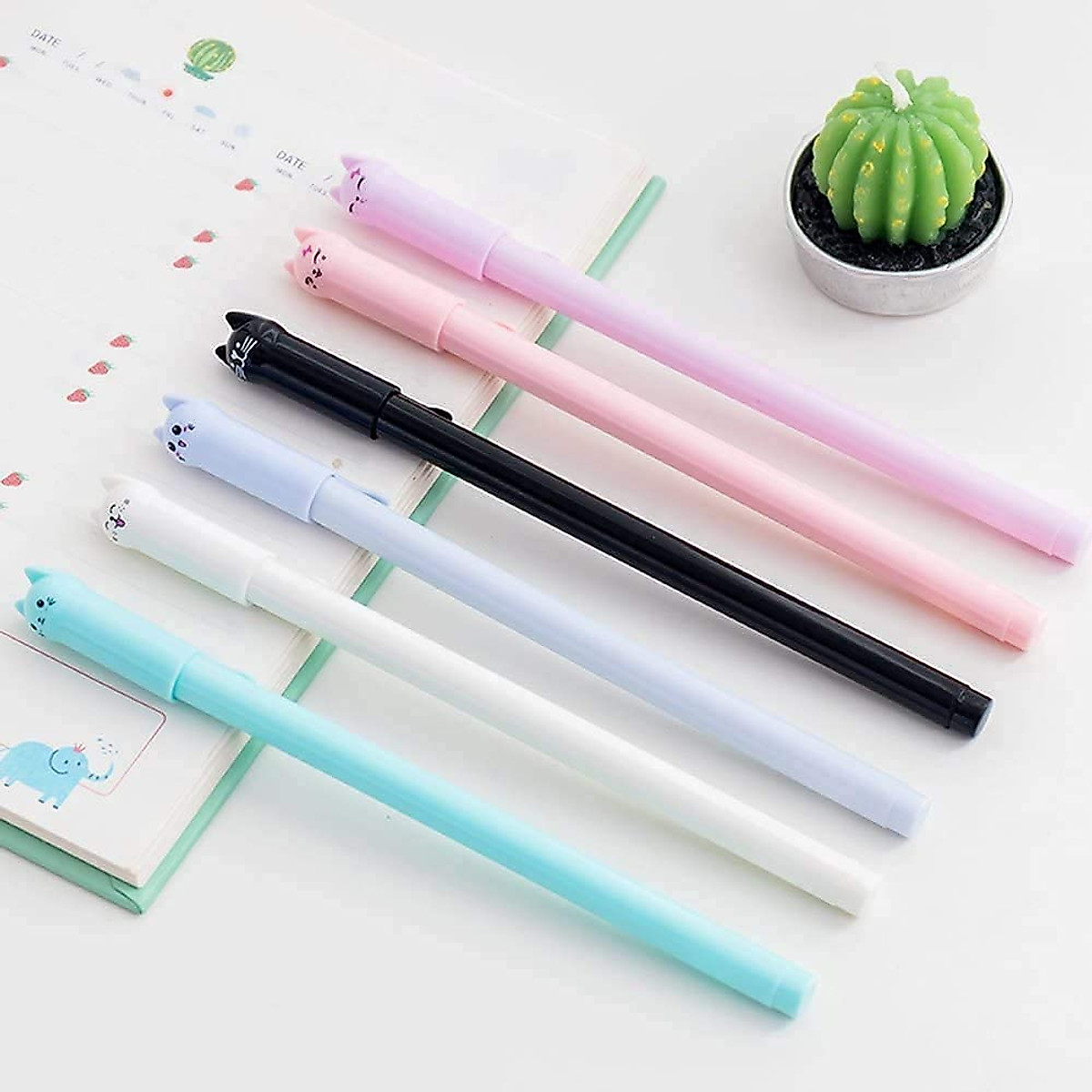 sencoo 12 pack Erasable Black Gel Pens Girl Cute Pens Kawaii Cat Pens Students Stationery Erasable Gel Pens Childern Gift