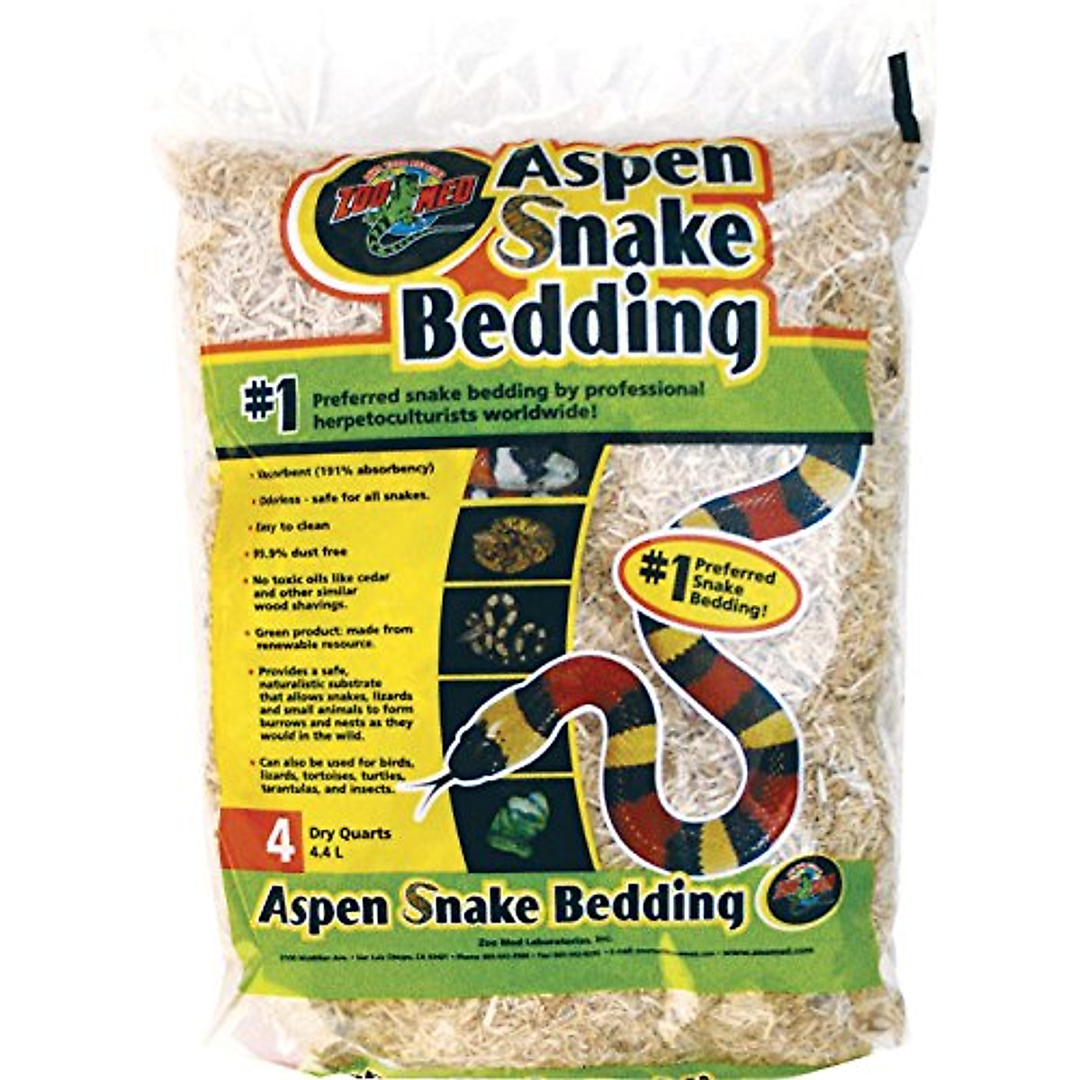 Zoo Med Laboratories Inc-Aspen Snake Bedding- Natural 4 Quart