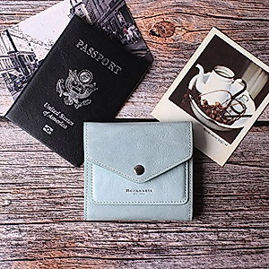 Borgasets Women's RFID Blocking Small Compact Bifold Leather Pocket Wallet Ladies Mini Purse (Ice Blue)
