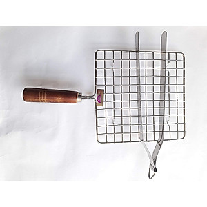 Tuelip Stainless Steel Wire Roaster & Tong, Papad Jali, Wooden Handle Roasting pan