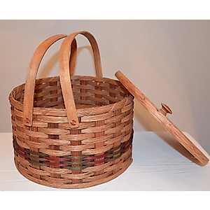 Amish Handcrafted Round Double Pie Basket with Two Swivel Handles, Divider Tray and Lid - Authentic and Collectible Basket Handmade in USA - Natural Basket Colors Which May Vary