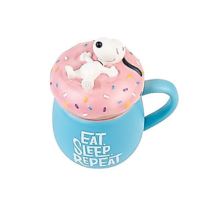 Snoopy Mug with Lid | 50 cl / 500 ml / 16.9 oz - 14.3 x 10.7 x 16.7 cm | Coffee Mug | Tea Mug | Cool Gifts | Snoopy Gifts