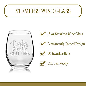 Veracco Corks are for Quitters Funny Birthday Gift Bachelor Party Favors Stemless Wine Glass (Clear, Glass)