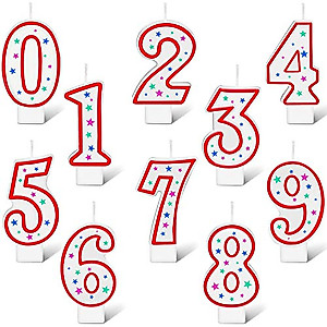 10 Pieces Birthday Number Candles Polka Dot Colorful Birthday Candles Cake 0-9 Candles for Birthday Wedding Anniversary Reunions Theme Party Decoration (Red)