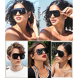 Oversized Sunglasses for Women Big One Piece Trendy Flat Top Rimless Visor Sunglasses Shield Large Shades Black+Pink