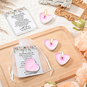 Threlaco 100 Sets Wedding Gifts for Guests 100 Heart Shaped Candles Mini Candles Wedding Candle Gifts for Guests 100 Thank You Cards and Organza Bags for Wedding Party Favors (Love, Pink)