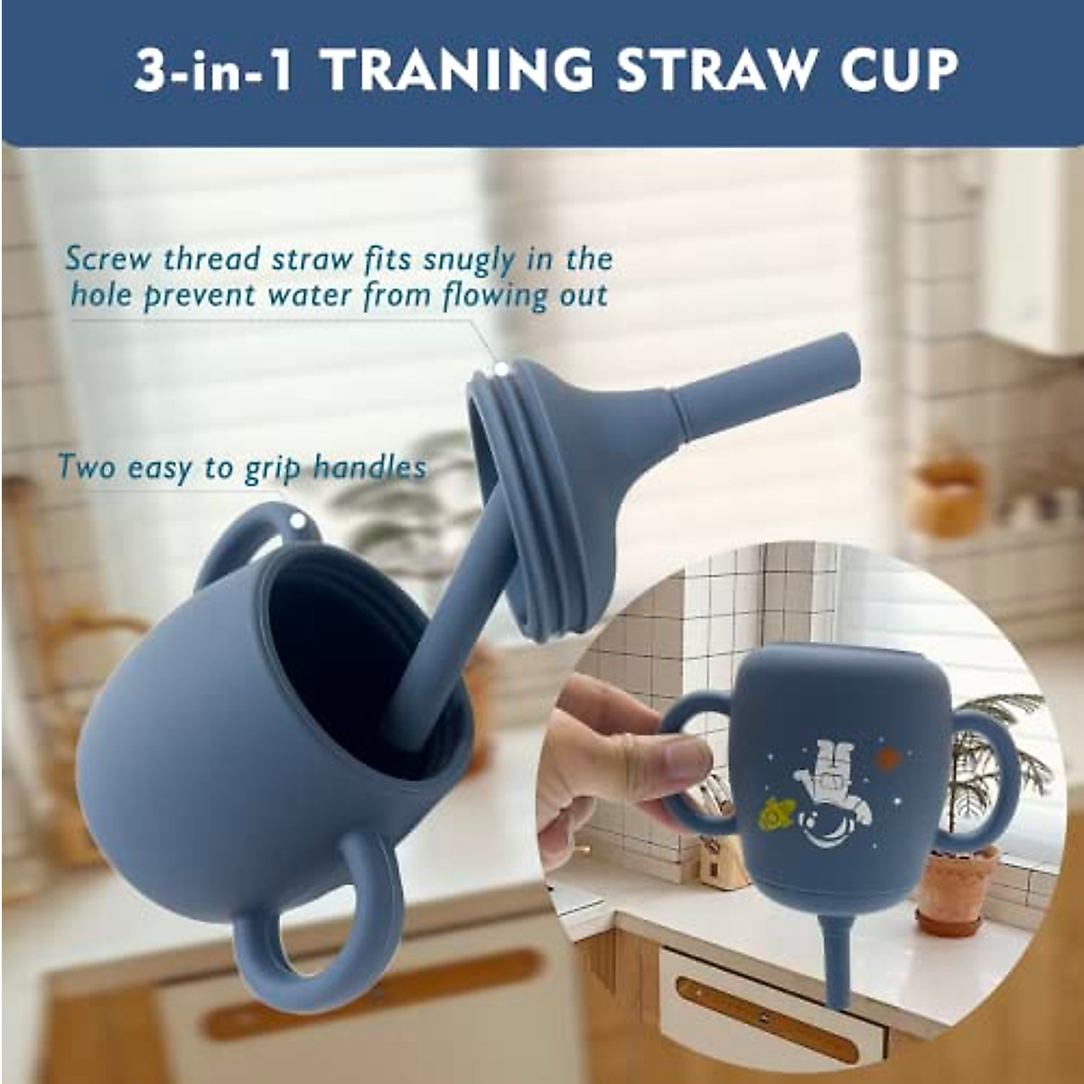 Soft Silicone Baby Feeding Set With Pattern, Baby Led Weaning Supplies with Adjustable Bib, Suction Bowl, Suction Divided Plate, Straw Cup, First Stage Spoon & Fork