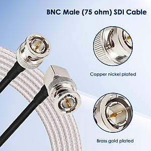 XRDS -RF 3G/6G SDI Cable HD-SDI BNC Male to Right Angle BNC Male 75 Ohm RG179 Jumper Cable 3ft for Surveillance Camera System Cables/CCTV/DVR