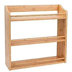 FoverOne 3-Tier Bamboo Spice Rack, 15.74" L x 5.11" W x 16.53" H, Wood Spice Jars Holder, Seasoning Rack Spice Bottle Shelf Organizer for Kitchen Countertop or Wall Mounting