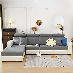 Super 3 Seat Couch Cushion Covers Sectional L Shape Slipcover Elastic Chair Sofa Furniture Protector Cover for Living Room (Length 49-61inch Width 22-35inch, Large Triple Seat Cover) Weave Grey