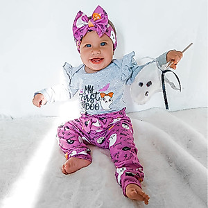 HINTINA Infant Baby Girl My First Boo Halloween Outfits Pumpkin Ghost Bodysuit Clothes Set 3-6 Months