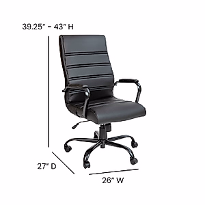 EMMA + OLIVER High Back Black LeatherSoft Executive Swivel Office Chair with Black Frame/Arms