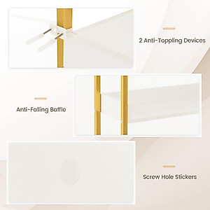 Giantex Over The Toilet Storage Rack, 3-Tier Bathroom Space Saver Organizer with Adjustable Bottom Bar to Fit Most Toilets, Freestanding Above Toilet Storage Rack, Easy Assembly (White + Gold)