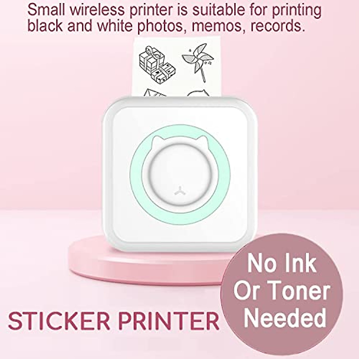 Instaproud - Portable Sticker Printer, Mini Printer Portable Bluetooth-Compatible Photo Printer with 10 Rolls Paper, Thermal Photo Printer for Photos, Diaries, Memos, Study Notes (10PCS)