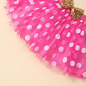 vivifayee Toddler Kids Baby Birthday Girl Outfit Ruffle Long Sleeve Mouse Ears Birthday Shirt Polka Dots Tutu Dress Cute Skirt Sets with Headband