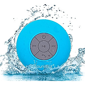 Soundbot SB510 Bluetooth Shower Speaker HD Water Resistant Bathroom Speakers, Handsfree Portable Speakerphone with Built-in Mic, 6hrs of Playtime, Control Buttons and Dedicated Suction Cup (Blue)