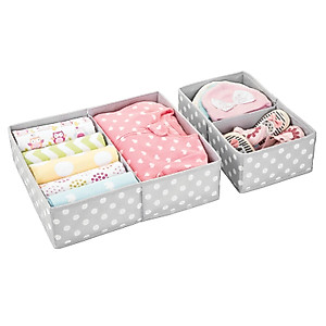 mDesign Fabric Drawer Organizer Bins, Kids/Baby Nursery Dresser, Closet, Shelf, Playroom Organization, Hold Clothes, Toys, Diapers, Blankets, Lido Collection, Set of 2, 2 Pack, Natural/Blue Stripe