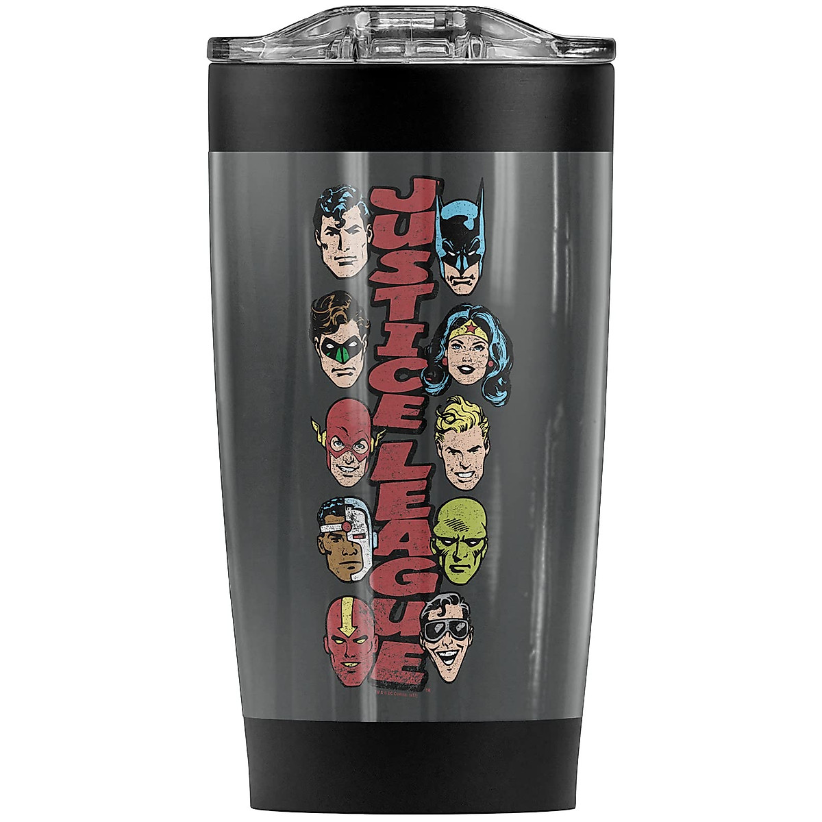 Logovision Justice League Stacked Justice Stainless Steel Tumbler 20 oz Coffee Travel Mug/Cup, Vacuum Insulated & Double Wall with Leakproof Sliding Lid | Great for Hot Drinks and Cold Beverages