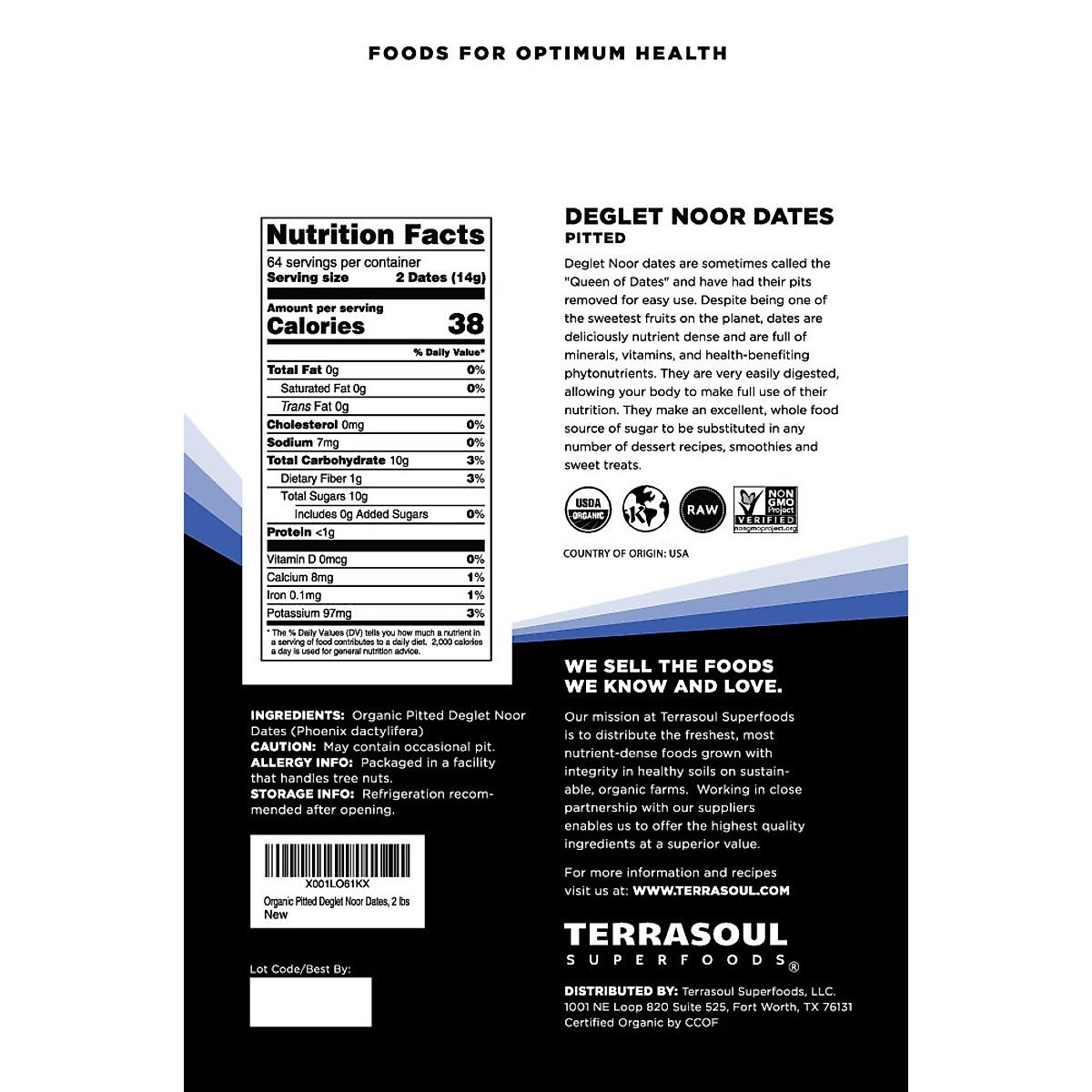 Terrasoul Superfoods Organic Deglet Dates, 2 Lbs - Pitted | Fresh | Natural Sweetener