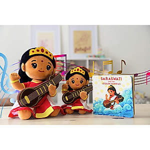 MODI TOYS Saraswati Devi Collection - Mantra Singing Plush Toys and Book | Ideal for Newborns, Infants, Toddlers, Grandparents | Best for Diwali, Baby Shower, Birthday, Housewarming