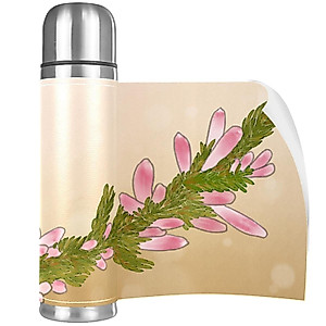 Stainless Steel Leather Vacuum Insulated Mug Flowers Thermos Water Bottle for Hot and Cold Drinks Kids Adults 16 Oz