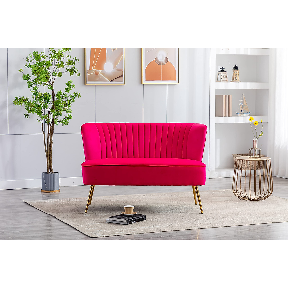 ZOBIDO Velvet Couch Modern Loveseat Sofa Twin Size Contemporary Sofas Upholstered Couch with Contemporary Velvet Upholstered Sofa Couch for Living Room and Bedroom (Rose red)