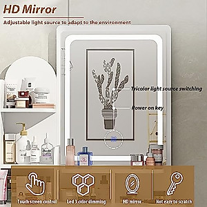 FUFU&GAGA Vanity Set with Mirror, Makeup Vanity Dressing Table with 5 Drawers, Shelves, Dresser Desk and Cushioned Stool Set (Lighted Mirror Vanity Set, 31.5" W x 15.7" D x 55.1" H)