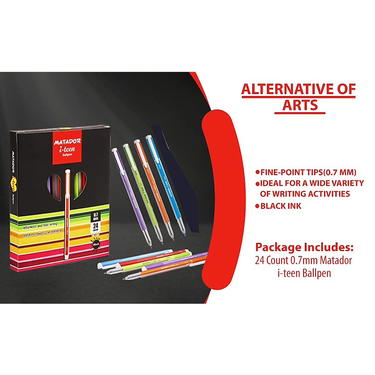 Matador i-teen Ballpen, Fine-Point (0.7 mm), Black Ink, A Trendy Elegant and Enchanting Design, Delivers Strong and Vivid Lines, 24 Counts