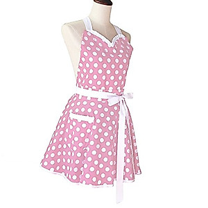 Hyzrz Lovely Sweetheart Retro Kitchen Aprons Woman Girl Cotton Polka Dot Cooking Salon Dress Pinafore Vintage Apron Mothers Gift (Lilac)
