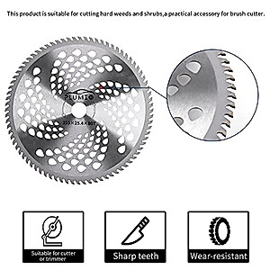 PLUMIA 10" x 80T Carbide Tip Brush Cutter Trimmer Blades with Universal Adapter Kit, Premium Stainless Steel Trimmer Head Compatible with Cutter, Trimmer, Weed Eater (2 Pack)