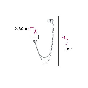 Geometric Cartilage Plain Band With Chain Ear Warp Cuff CZ Stud Ear Lobe Earring For Women Teens Men Yellow Gold .925 Sterling Silver