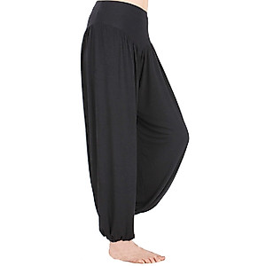 HOEREV Super Soft Modal Spandex Harem Yoga/Pilates Pants Black, Medium