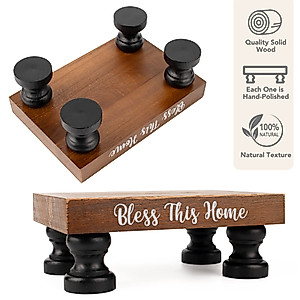 Homotte Wood Risers for Display, Wooden Square Pedestal Stand with Wooden Beads Garland, 8 Inch Small Cute Farmhouse Tray for Bathroom Decor Kitchen Sink Soap Plant Holder