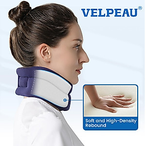 Velpeau Neck Brace for Neck Pain and Support - Soft Cervical Collar for Sleeping in Bed, Snoozing, Sleeping Upright, Anti-Snoring, Sleep Apnea for Women & Men (Blue, Comfort Version, M: 11.5-14"/3″)