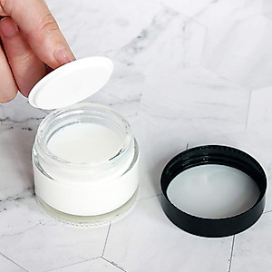 BPFY 24 Pack 2 oz Round Clear Glass Cosmetic Jars with Inner Liners and Black Lids, Travel Jars, Refillable Containers for Makeup, Cream, Lotion, Sugar Scrubs, Eye Shadow, Slime, Paint, Jewelry