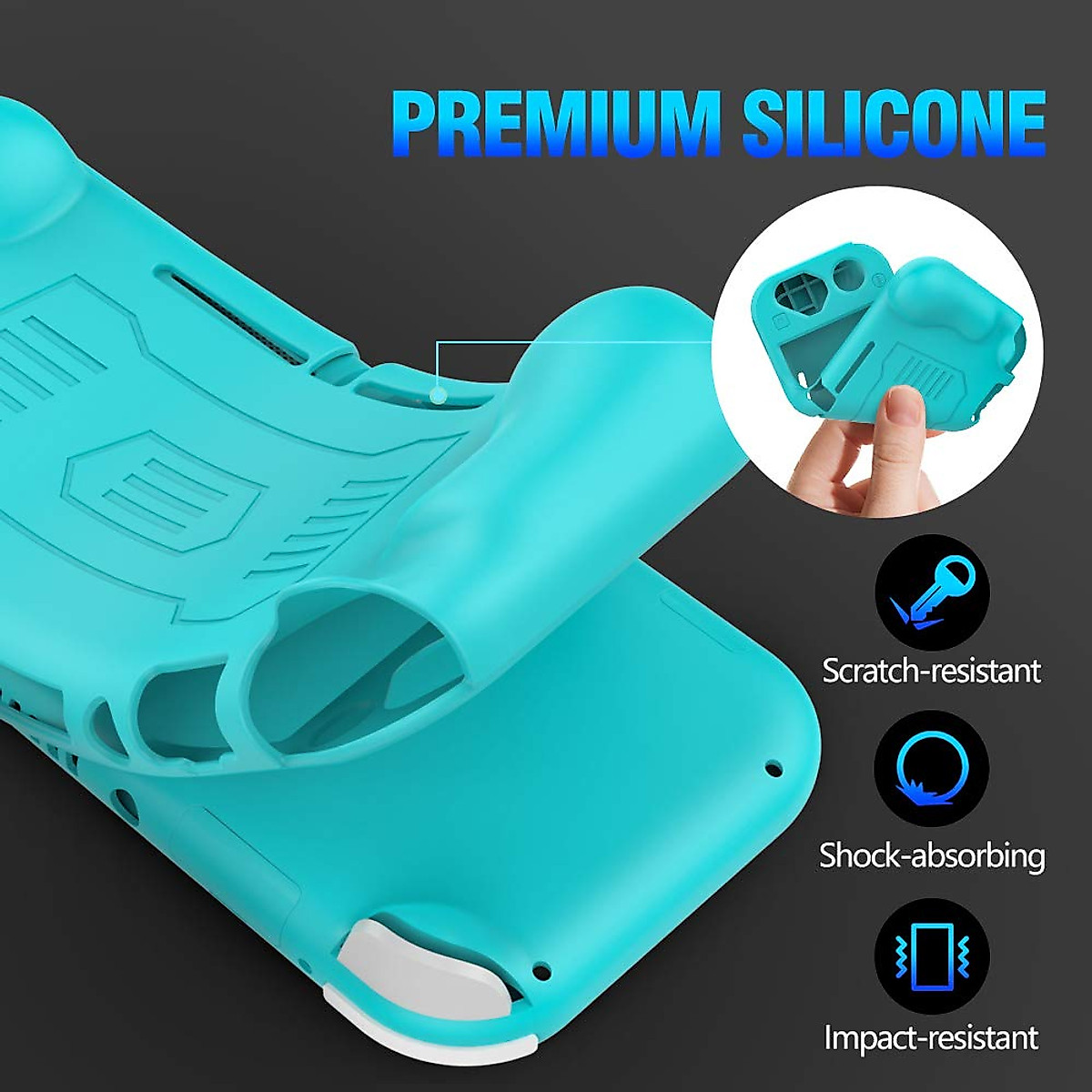 MoKo Grip Case Compatible with Switch Lite, Anti-Collision Non-Slip Shockproof Silicone Case Cover Shell Compatible with Switch Lite 2019 - Turquoise
