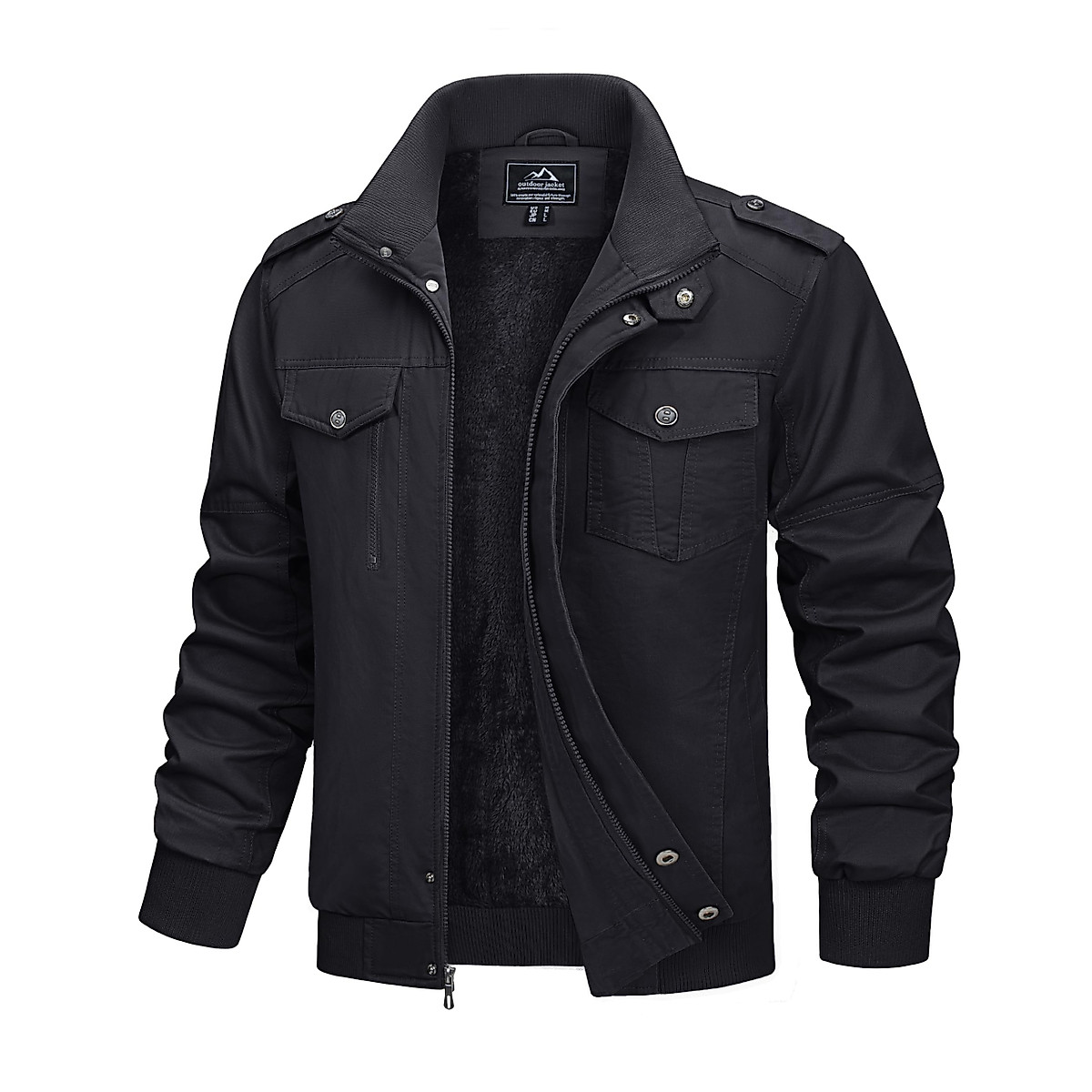 MAGCOMSEN Winter Jackets For Men Casual Warm Work Jacket Cotton Fleece Lined Trucker Jacket Canvas Black Jacket Men Security Coat Black L