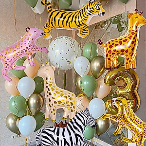 6 Pieces Giant Jungle Safari Animals Balloons,Large Zebra Giraffe Leopard Cheetah Tiger Foil Balloons For Wild One Safari Zoo Jungle Theme Party Baby Shower Birthday Party Decoration