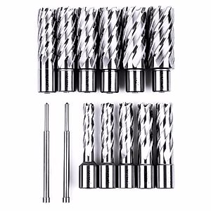 OSCARBIDE Annular Cutter Set 13pieces,2"Cutting Depth,3/4"Weldon Shank and 7/16 to 1-1/16 inch Cutting Diameter Mag Drill Bits for Magnetic Drill Press with 2pcs Pilot Pins