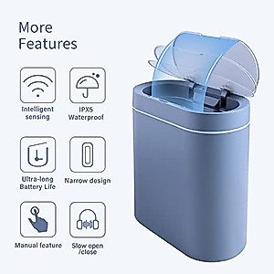 ELPHECO 2.5 Gallon Motion Sensor Bathroom Trash Can with Lid, Automatic Garbage Bin for Bathroom, Slim Plastic Narrow Bedroom Bathroom Trash Bin Garbage Can,Grey