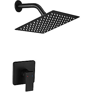 JingGang Matte Black Shower Faucet Rain Shower Head Shower Faucets Sets Complete Bathroom Rainfall Shower System, Single Function Shower Trim Kit with Rough-in Valve