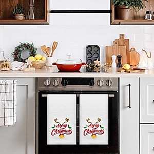 Christmas Hand Towels Cotton Embroidered Sets of 2 - Christmas Kitchen Towels Bathroom - Christmas Dish Towels Tea Dishcloths - Holiday Decorative Winter Xmas Tree Farmhouse Hostess Housewarming Gifts