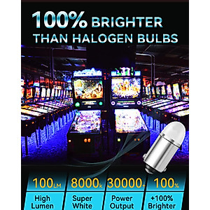 Keiurot GE44 47 756 755 Bulb for Pinball Machine Light Bulb 1893 1895 1847 Bulb BA9S DC 6.3V 6V Led Bulbs, White 10Pack