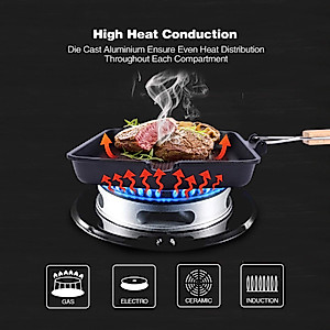 CAMPMAX Grill Pan with Folding Handle, Non-stick Grill Pan for Stove Tops, Induction Compatible KBBQ Grill Pan 14.5x9.9”