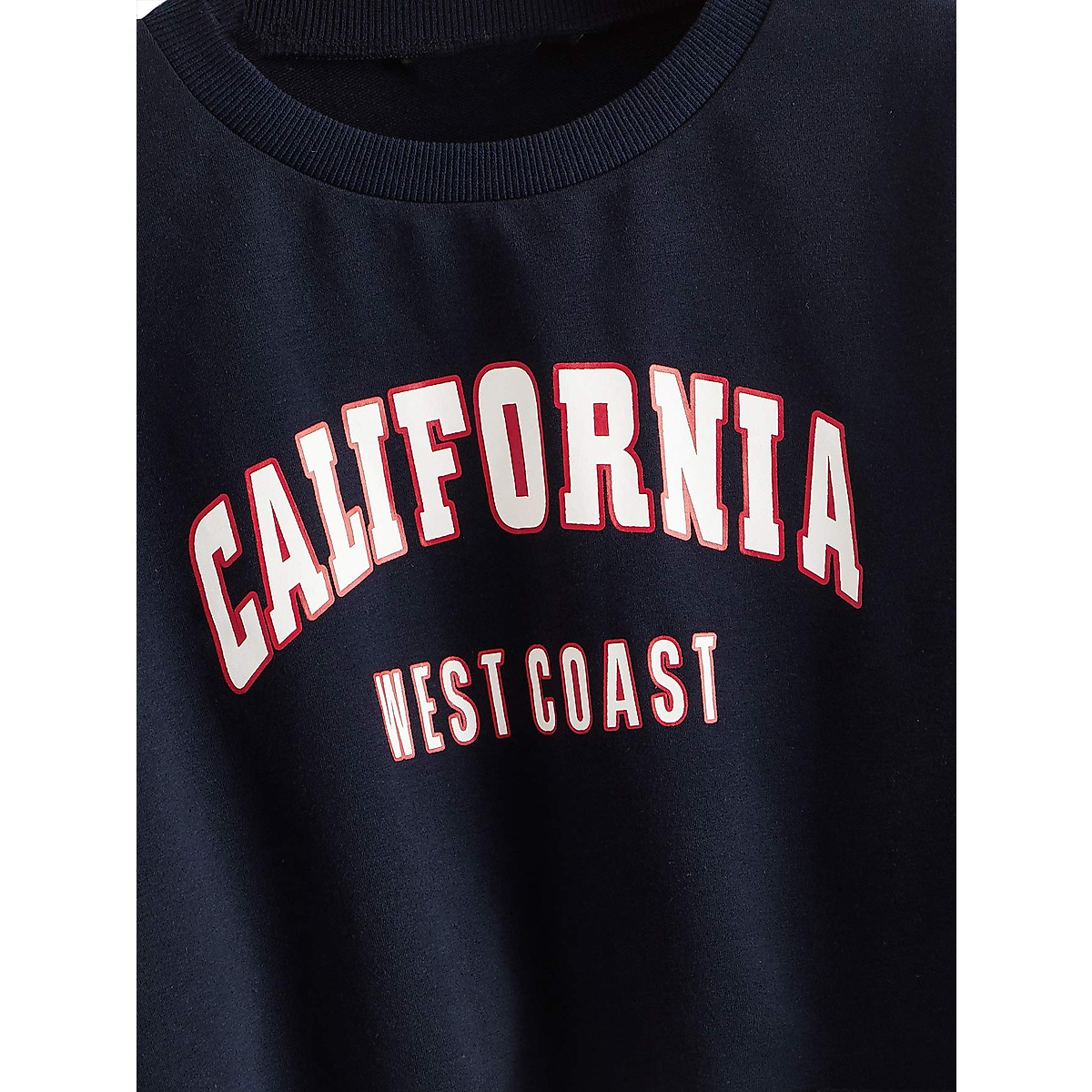 SweatyRocks Women's Casual Long Sleeve Crew Neck Letter Print Crop Top Sweatshirt Navy S