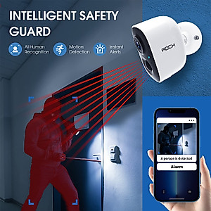 ROCK WiFi Camera Outdoor, 1080P Battery Powered AI Motion Detection, Bullet Surveillance Cameras for Home Security System with Siren Alarm, Night Vision, Waterproof Cloud/SD