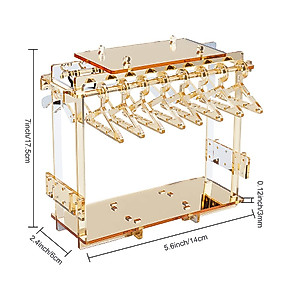 DELORIGIN Acrylic Earring Holder Stand Clothes Rack Shape Jewelry Display with 16 Clothes Hangers Dangle Earrings Organizer Ear Studs Display Rack for Retail Show 6.88 x 2.36 x 5.51 Inches