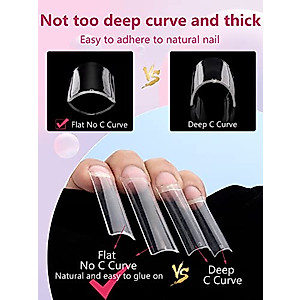 LIONVISON 504PCS NO C CURVE Clear Nail Tips for Acrylic Nails Professional, 3XL Extra Long Flat Tapered Square Nail Tips, 12 Sizes Half Cover Straight French Fake Nail Tips for Nail Salons Home